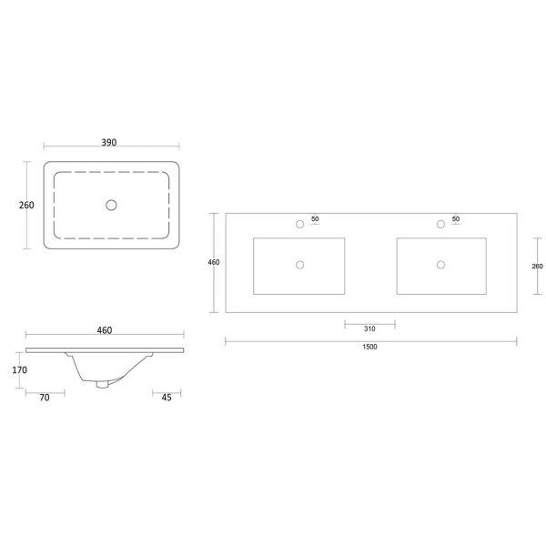 Otti Hampton Mark Ii Matte Black 1500 Wall Hung Vanity /With top - YT GROUP